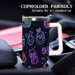 FOCIUZTA 40oz Playful Doodle Art Tumbler with lid, Travel Coffee Cup, Ideal for Easter, Gaming Enthusiast, Mother Day, and birthday gifts