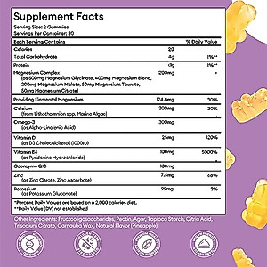 Magnesium Glycinate Gummies with Magnesium Malate, Taurate, Citrate, Magnesium Potassium Complex Supplement with CoQ10, Calcium, Supports for Memory, Bone, Calm, Sleep, 60 Pineapple Gummies