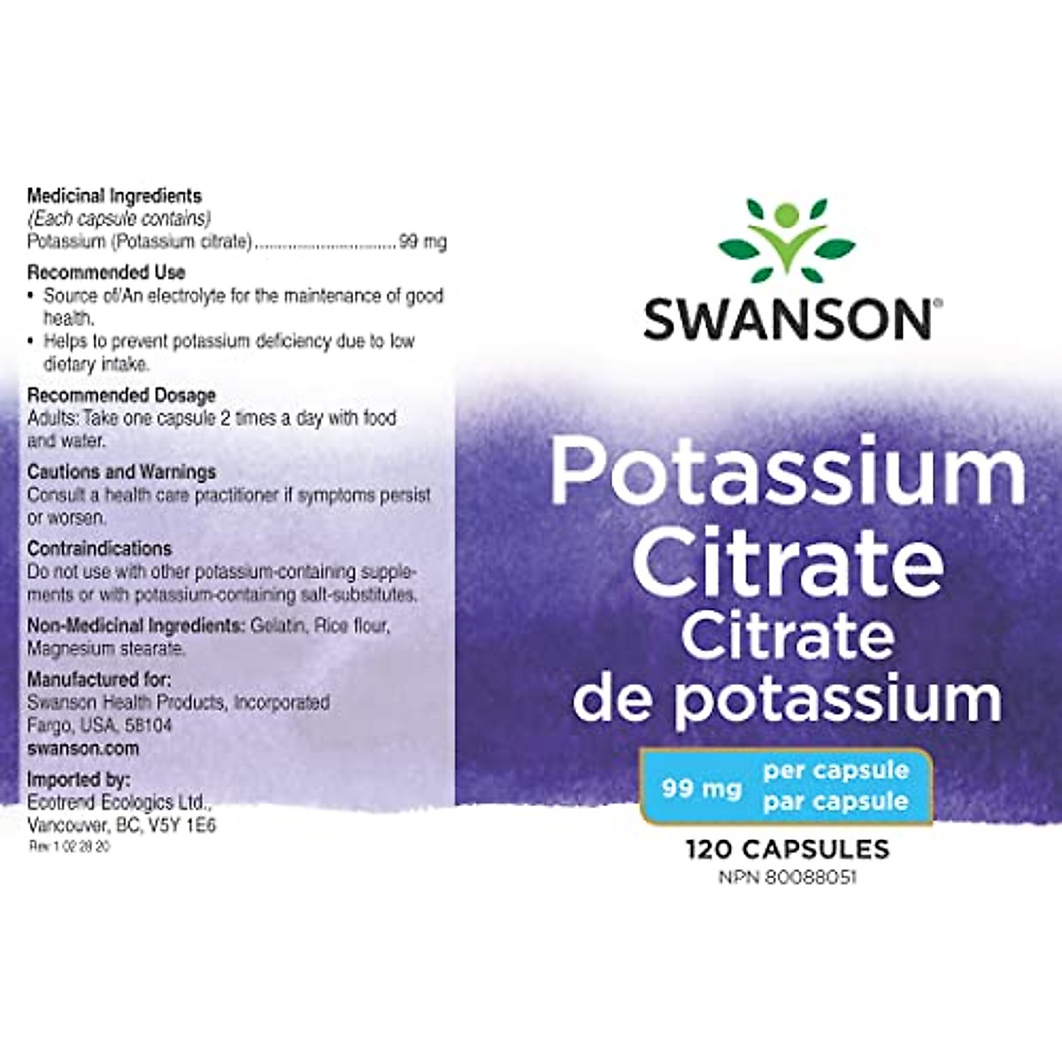 Swanson Potassium Citrate - Mineral Supplement Promoting Heart Health & Energy Support - Aids Optimal Nerve & Kidney Function with Natural Ingredients - (120 Capsules, 99mg Each)