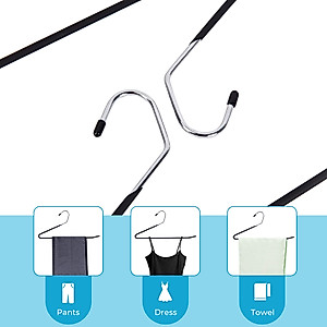 JS HANGER Non Slip Pants Hangers 30 Pack Open Ended Easy Slid Slacks Hangers, Durable Anti-Rust Space Saving Metal Jeans Hangers, Chrome and Black Friction