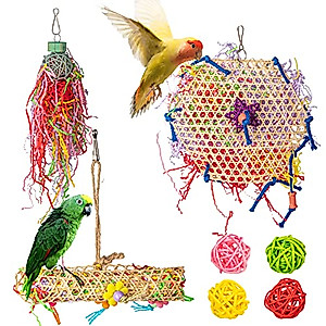 Kukaster Pet Bird Parrot Shredder Toys Set Colorful Bird Chewing Toys Foraging Shredder Toy Parrots Cage Accessories Hanging Toys for Small Lovebird Cockatiel Conures Parakeets Budgie