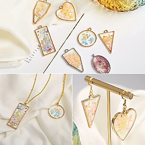 ALEXCRAFT Open Bezels for Resin, 80Pcs 2 Colors 10 Styles Hollow Frames Pendants Resin Jewelry Making Supplies Resin Necklace Pendant Mold