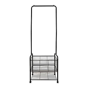 Fishat Metal Rolling Laundry Hamper Butler Cart Basket with Hanging Garment Rack, Storage Organizer with Rack on Wheels Mobile (Black)