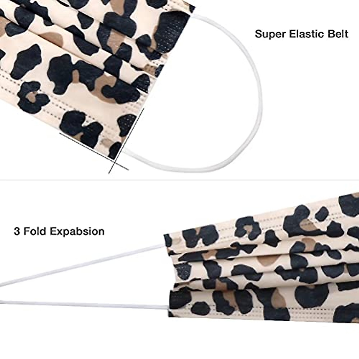Disposable Face Mask - 50pcs Comfortable Protective Mouth Cover,Printed Cheetah Face Mask Adults, 3-Ply Breathable Safety Mask for Indoor Outdoor Home Office Travel (Leopard)