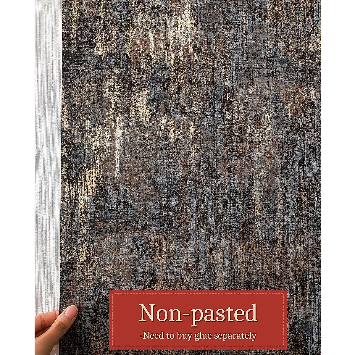 AM1NAH Distressed Wallpaper Industrial Metallic Wall Paper Non-Woven, 20.80'' X 393.00'', Charcoal & Gold