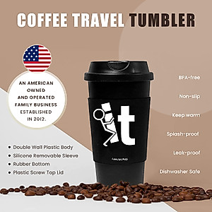Funny Guy Mugs F It Travel Tumbler With Removable Insulated Silicone Sleeve, Black, 16-Ounce