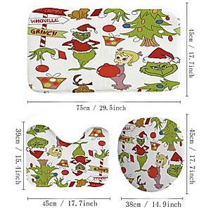 Teunix 4 Pcs Christmas Shower Curtain Set with Non-Slip Rugs, Toilet Lid Cover and Bath Mat, Christmas Decor for Bathroom, Christmas Bathroom Home Decorations with Hooks 71'' x 71'' (White)