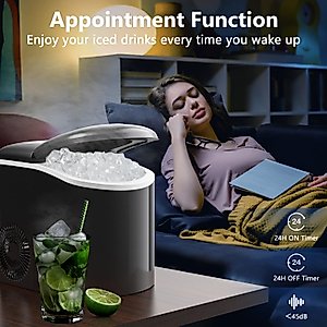 Ice Maker Machine for Countertop - Portable Ice Cube Maker delivers 24 Ice Cubes in 15 Min, 33Lbs/24H, Self-Cleaning, Ice Scoop & Basket, LCD Display, Visible Window, for Home Use/Party/Camping, Black