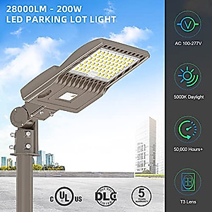 NUOGUAN 200W LED Parking Lot Light Slip Fitter 100-277V 28000LM UL DLC 5000K Outdoor LED Shoebox Pole Lights Fixtures IP65 Commercial Street Area Lighting for Driveway Roadway Replace 800W HID HPS