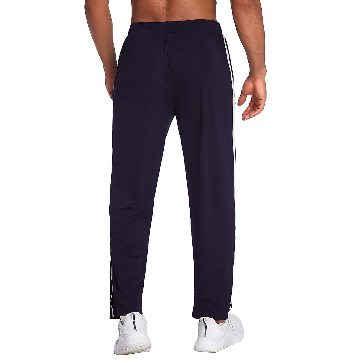 Deyeek Mens Wide Leg Sweatpants Open Bottom Baggy Warm-Up Track Pants Lightweight Sweatpants with Pockets Navy Blue