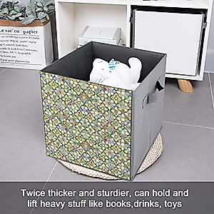 Gilded Moroccan Mosaic Tiles Foldable Storage Bins Printd Fabric Cube Baskets Boxes with Handles for Clothes Toys, 11x11x11