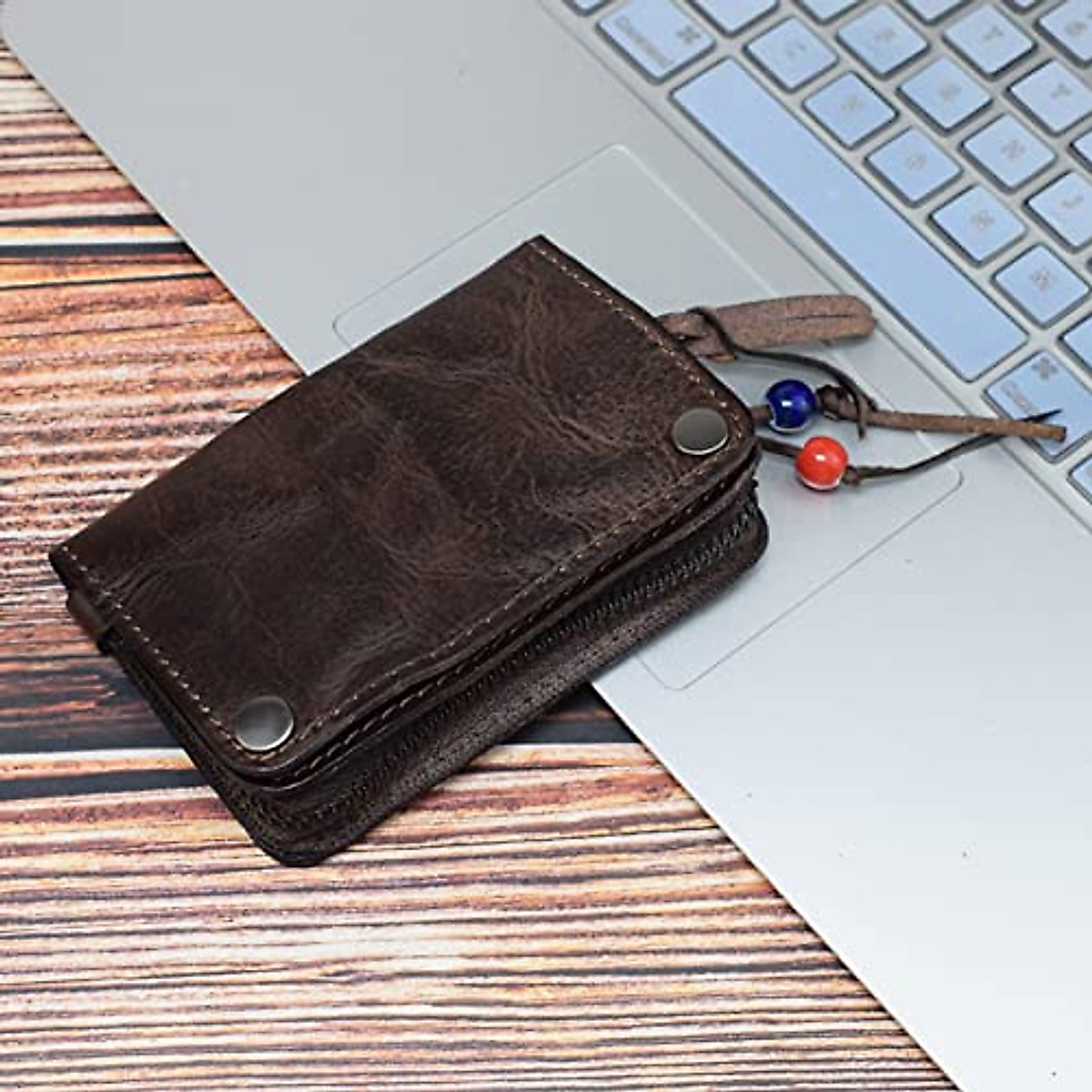 Genuine Leather Keychain Key Case,MoreChioce Card Holder Wallet Cowhide Leather Smart Keychain Protector Cover Key Organizer Card Case with 6 Hooks and Zipper,Coffee Color