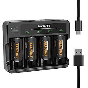 Shentec Rechargeable C Batteries, 5000mAh 1.2V Ni-MH High Capacity 4 Pack C Size Battery with Charger
