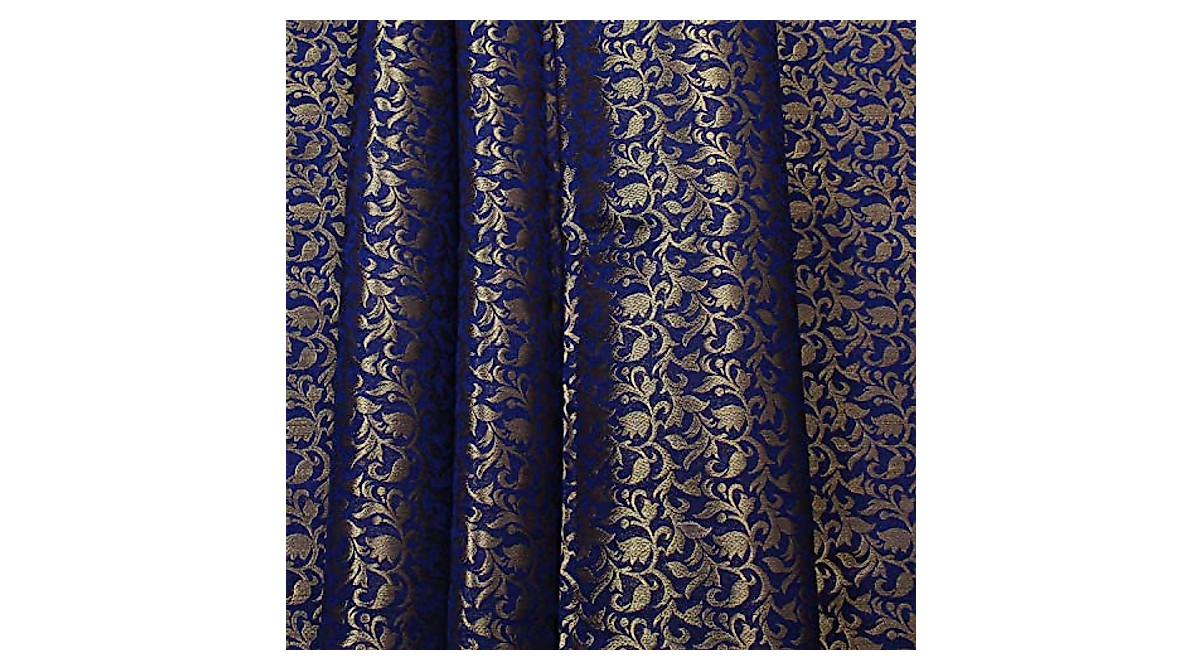 Navy Blue Brocade Art Silk Fabric by the Yard
