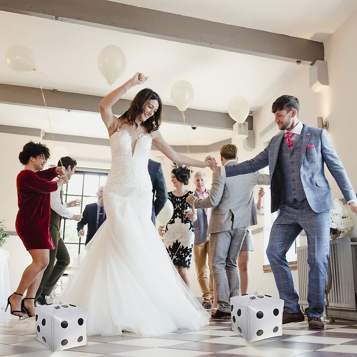 5pcs Square Dice Balloons Aluminum Dice Foil Balloons Cube Balloons for Theme Party Decorations,White