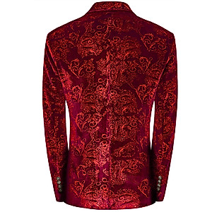 MAGE MALE Men's Dress Party Floral Suit Jacket Notched Lapel Slim Fit Two Button Stylish Blazer Red