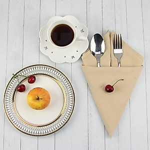 INFEI Plain Color Dinner Cloth Napkins, Set of 12 (16.9 x 16.9 Inches), Reusable Cotton Kitchen Table Napkin, for Cocktail Parties, Weddings, Hotel & Home Use (Linen)