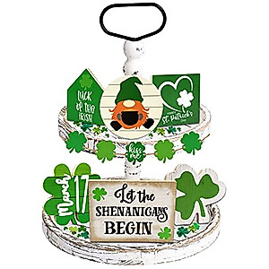 11 Pieces St. Patrick's Day Tiered Tray Decor Shamrock Wooden Signs St. Patrick's Day Freestanding Table Decorations for St. Patrick's Day Table Home Kitchen Bar Decoration Party Decorations