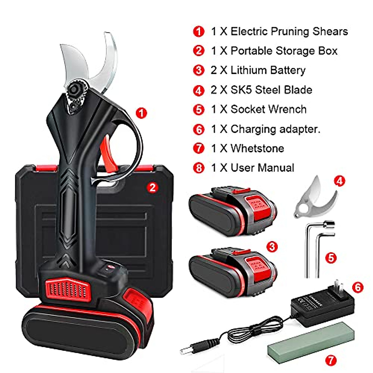 HOOUP Electric Pruning Shears for gardening tree trimming,Professional Cordless Electric Pruning  with 2 PCS Rechargeable 2Ah Lithium Battery and 25mm Cutting Diameter, Tree Branch Pruner (Black)