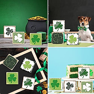 6 Pcs St. Patrick's Day Wood Signs Rustic Shamrock Standing Blocks Decor for Home St. Patrick's Day Table Centerpiece Shamrock Tiered Tray Decorations for Shelf Party Decor