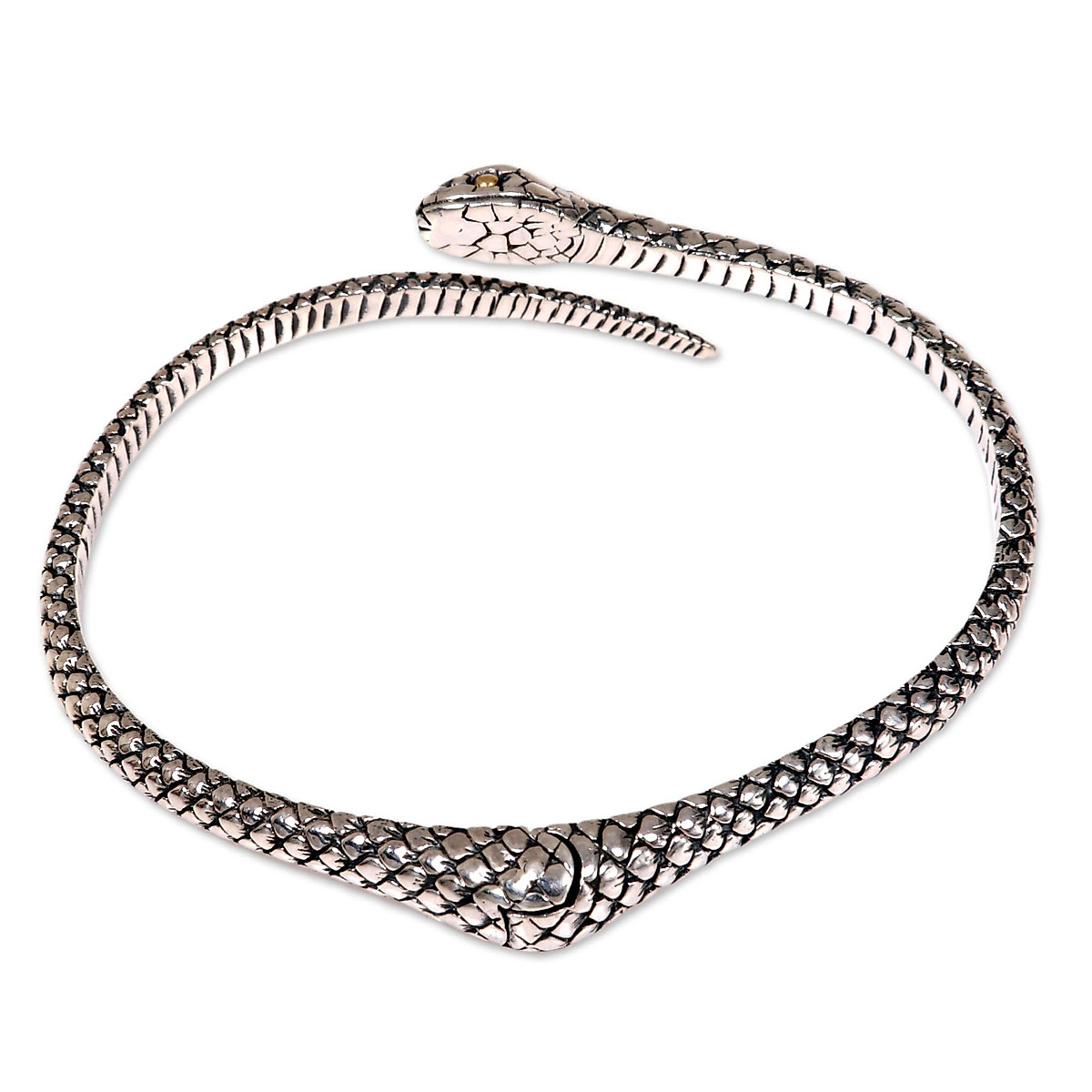 NOVICA Artisan Handmade 18k Gold Accent .925 Sterling Silver Bracelet Realistic Snake with Eyes Cuff Indonesia Animal Themed 'Earth Serpent'