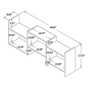 Manhattan Comfort Hampton Mid-Century Modern Living Room Zig-Zag Wall Décor Shelves, 49.04", Black
