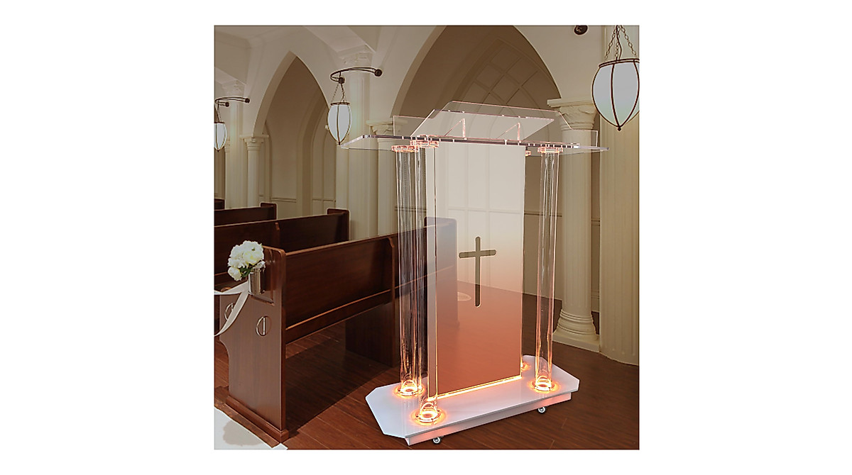 Lighted Acrylic Pulpit for Churches | 16-Color LED Podium