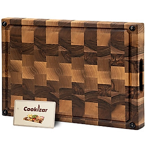 Cookizar Walnut Cutting Boards for Kitchen End Grain Cutting Board - Chopping Board Wood Cutting Board - Wooden Butcher Block Cutting Board, Meat Cutting Board with Juice Groove EBC