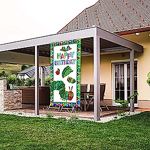 Cartoon Very Hungry Little Green Caterpillar Happy Birthday Banner Backdrop Supplies Favors Insects Theme Decor for 1st Birthday Party Baby Shower Photo Studio Booth Props Background Decorations