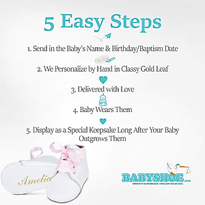 BabyShoe Personalized Baby Girl Christening Shoes – Baptism Gender Reveal Soft Newborn Pink Lace Up with Hand Embossed Name & Date - Special Occasion Church Shoes - Great for Gifts