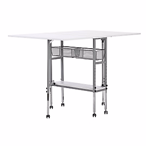 Studio Designs Sew Ready Mobile Height Adjustable Hobby and Craft Cutting Table with Drawers in Silver/White (13374)