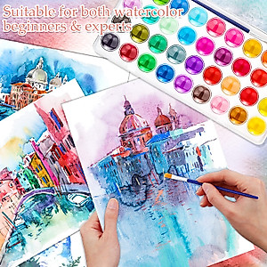 Nuanchu 6 Pack Watercolor Paint 36 Colors Washable Watercolor Paint Water Color Kits Watercolor Palette and Paint Brushes Portable Painting Supplies for Kids, Adults, Beginners Artists Gift