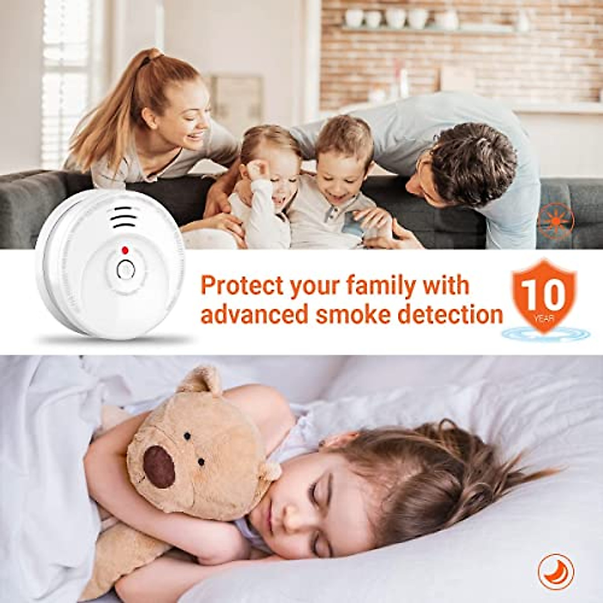 Jemay Smoke Detector, Smoke Alarm with Advanced Photoelectric Technology, Smoke Detector with Test Button and Low Battery Reminder, Fire Alarm with Battery Backup Used in Home, AW106, 2 Packs