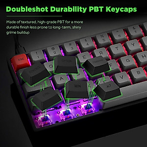 COSTOM SK64 60% Mechanical Gaming Keyboard, 61 Keys Multi Color RGB Illuminated LED Backlit Wired Programmable with PBT Heat Sublimation Keycaps for PC/Mac Gamer (Black, Gateron Optical Brown)