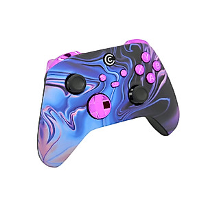 Designer Series Custom Wireless Controller for PC, Windows, Series X/S & One - Multiple Designs Available (Blue & Purple Swirl W/Purple Chrome Inserts)