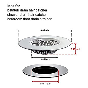 Huntonry 3PCS Bathtub Strainer, Shower Drain Hair Catcher, Bath Tub Drain Cover, Fliter, Hair Stopper, Stainless Steel Drain Catcher, Floor Drain Strainer, Fit for 1.65" to 3.0" Drain Holes