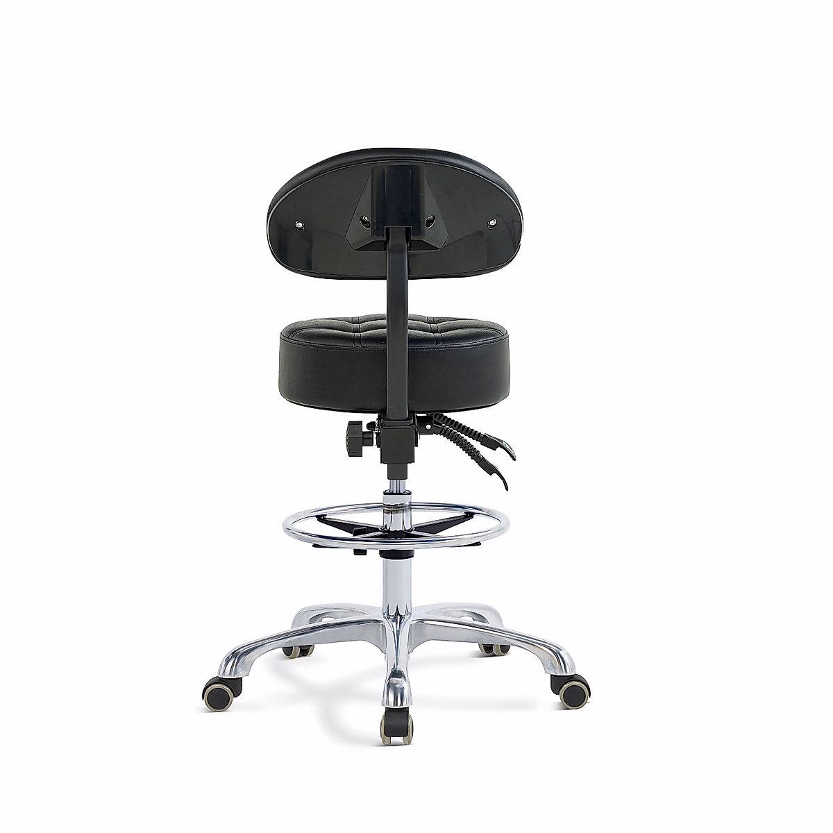 Grace & Grace Height Adjustable Rolling Swivel Tall Stool Chair with Back Support,Heavy Duty Stool with Wheels for Salon,Massage, Factory, Shop,Work (Black,with Back Support)