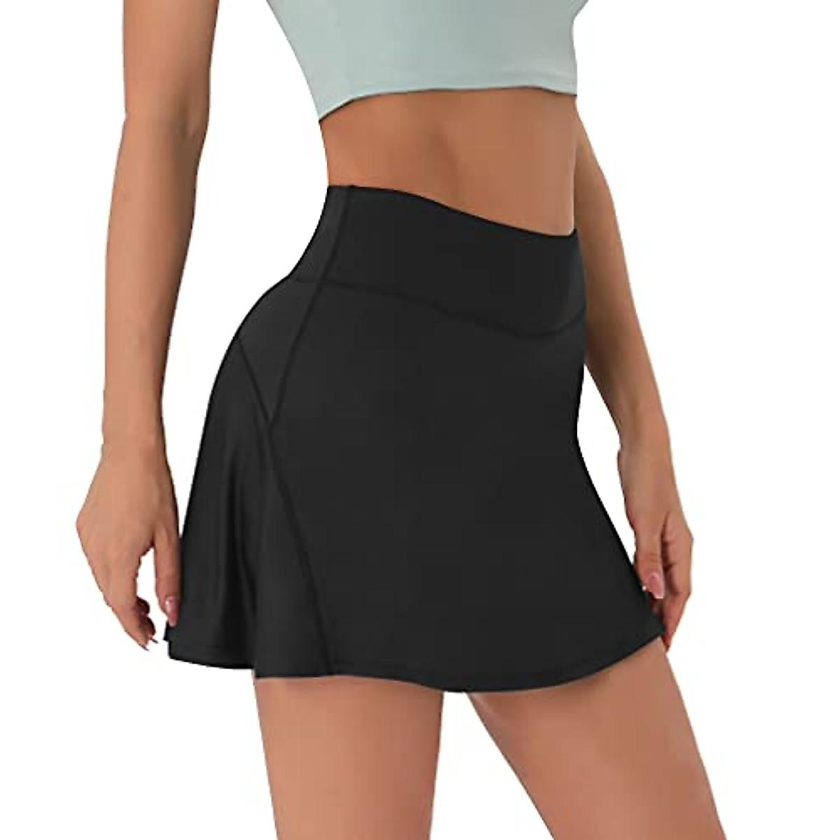 PERSIT Womens Tennis Golf Skirts Athletic Pleated High Waisted Skorts with Pockets for Workout Sports Running - Black - M