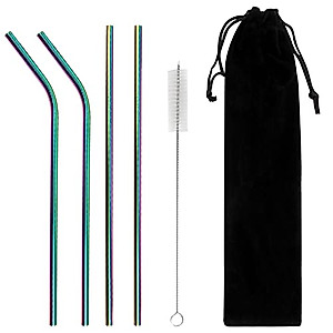 MJIYA Reusable Stainless Steel Metal Straws with Case Cleaning Brush, Long Drinking Straws for 30 oz and 20 oz Tumblers