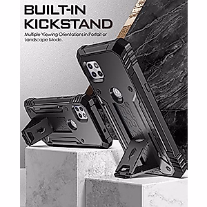 Poetic Revolution Series Case for Motorola Moto One 5G Ace (2021), Full-Body Rugged Dual-Layer Shockproof Protective Cover with Kickstand and Built-in-Screen Protector, Black