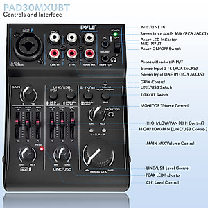 Pyle 3 Channel Bluetooth Audio Mixer with Hosa 3.5mm to Dual 1/4'' TS Breakout Cables