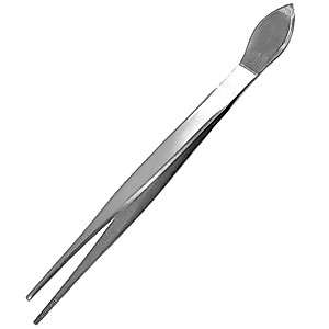 KAKURI Bonsai Tweezers Straight Serrated Tips with Spatula 8.8" Professional Bonsai Tool, Japanese Stainless Steel, Silver, Made in JAPAN