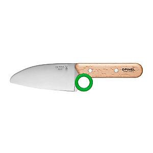 OPINEL Le Petit Chef Complete 3 Piece Kitchen Set, Chef Knife with Rounded Tip, Fingers Guard, Peeler, For Children and Teaching Food Prep and Kitchen Safety, Made in France (GREEN)
