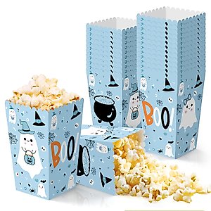 K KUMEED 24 PCS Blue Halloween Popcorn Favor Boxes,Halloween Party Supplies Cute Ghost Popcorn Bowls Popcorn Buckets Popcorn Bags,Boo Theme Candy Cookie Container for Kids