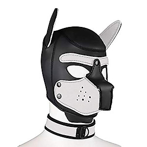 Pluden Neoprene Dog Full Face Puppy Mask with Collar, Novelty Removable Cosplay Pup Hood Mask