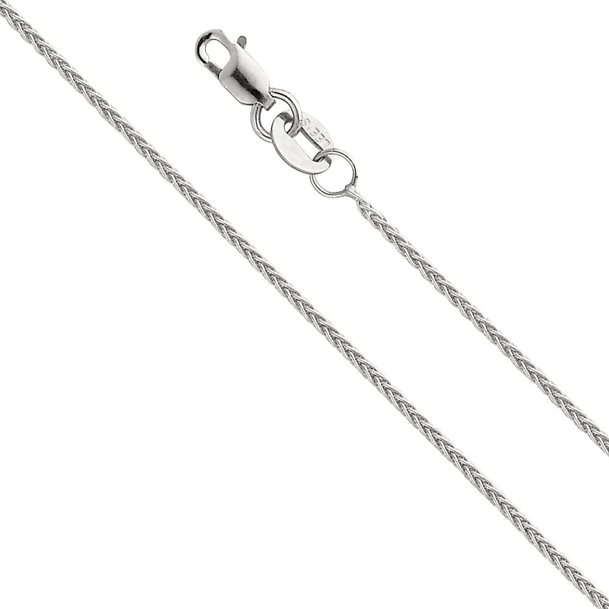 14k REAL White Gold Solid 1mm Braided Wheat Chain Necklace with Lobster Claw Clasp - 20"