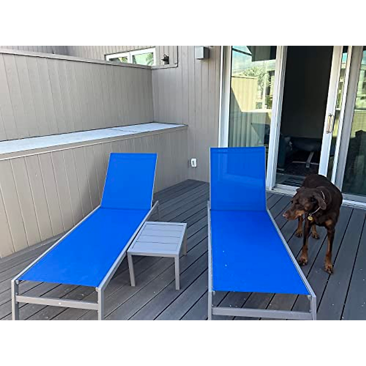 domi outdoor living Patio Chaise Lounge Set (2022 New) -3 Pieces Adjustable Backrest Pool Lounge Chairs Steel Textilene Sunbathing Recliner with Headrest (Blue)