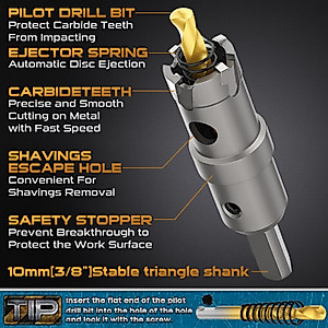 DAIMIT 19Pcs TCT Hole Saw Kit, 1/2"-2-1/8" Heavy-Duty Tungsten Carbide Hole Saws Kit for Metal, Stainless Steel, Iron, Wood, Plastic, with 3*Detachable Pilot Drill Bits and 3*L-Wrench