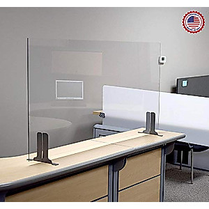 AMOF Freestanding Commercial Grade Desk, Table, Counter Top Partition Clear Acrylic Sneeze Guard Personal Protection Shield - 30"W x 24"H, 1 Pack (ZHDS3024TT)