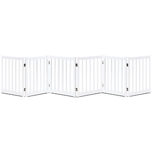 LZRS Solid HardWood Freestanding Pet Gate,Wooden Dog Gates for Doorways,Nature wood Dog Gates for The House,Dog Gate for Stairs,Freestanding Indoor Gate Safety Fence,White,24" Height-6 Panels